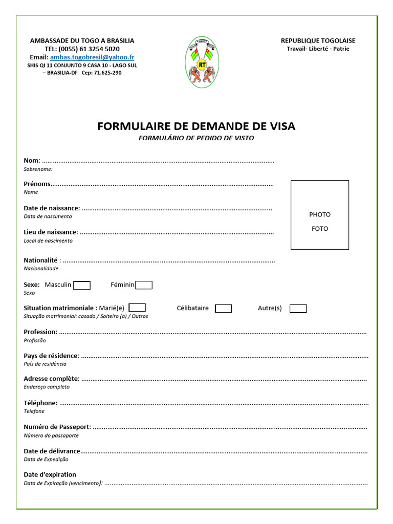 Nouveau-Formulaire de Demande de Visa | PDF | Direito Internacional | Governo e personalidade