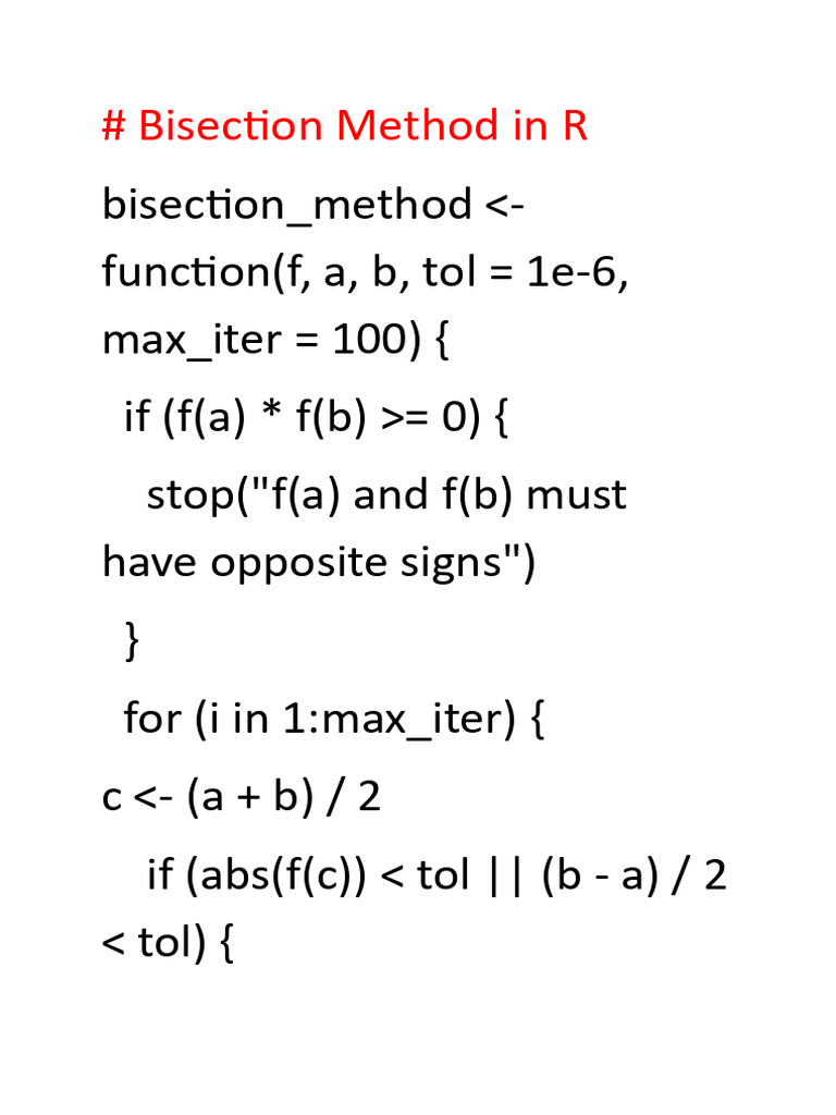 Bisection and Newton-Raphson in R | PDF