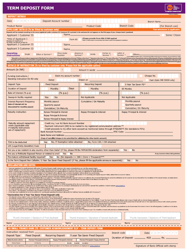 Term Deposit Form English | PDF
