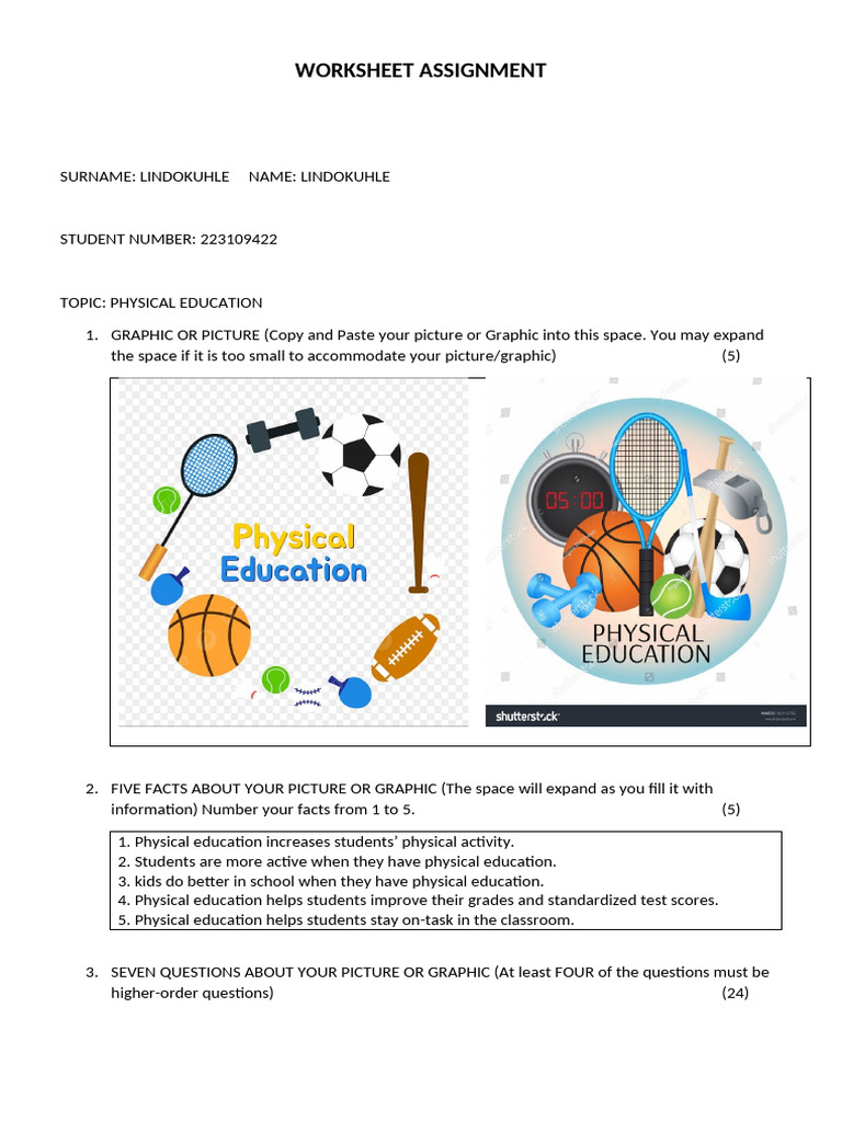 Physical Education Worksheet Assignment | PDF | Physical Education ...