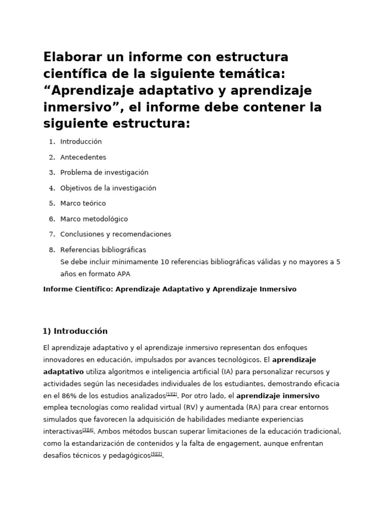 Informe Cientifico Aprendizaje Adaptativo y Apredizaje Inmersivo | PDF ...