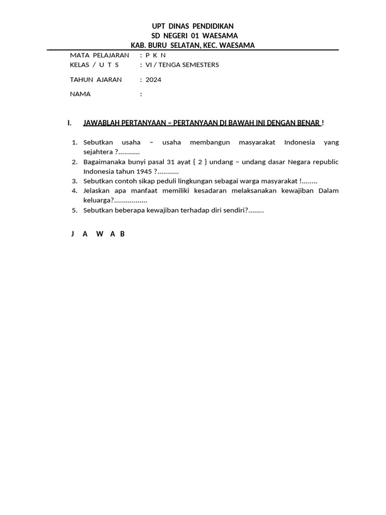 SOAL KLS 6 UTS | PDF