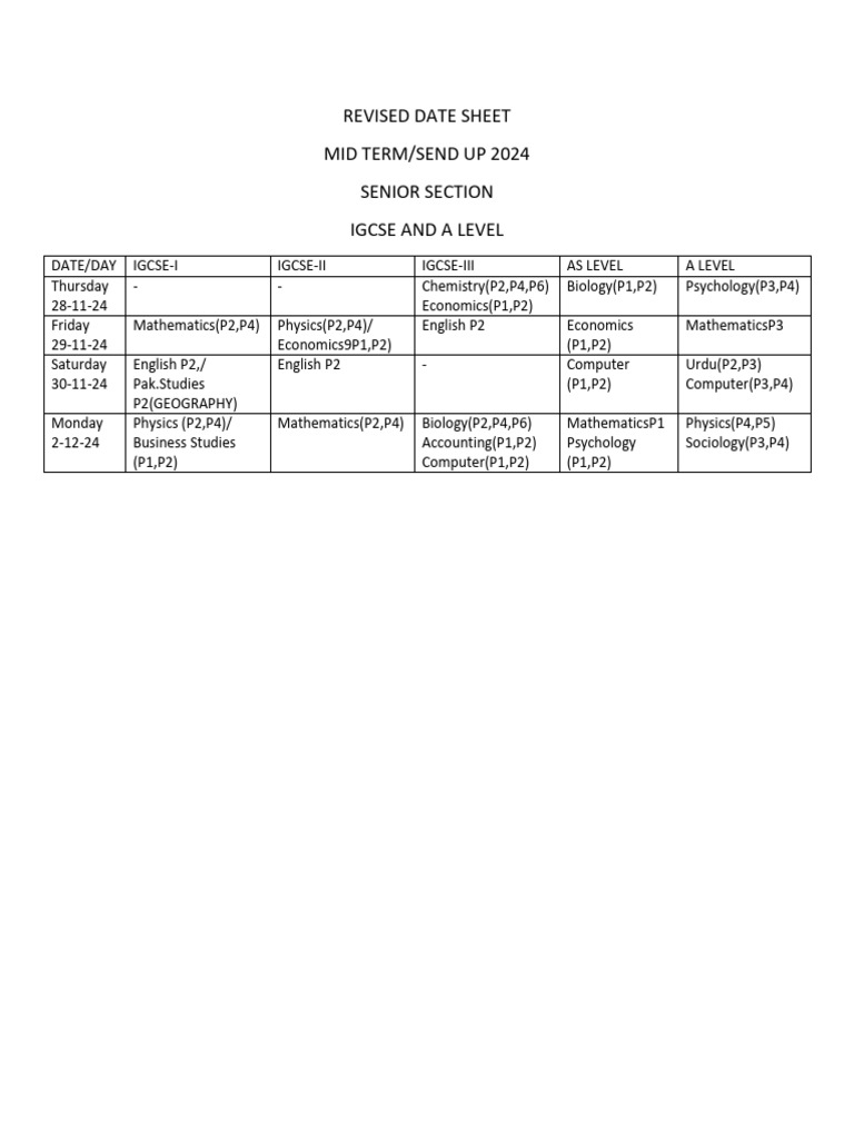 REVISED DATE SHEET | PDF
