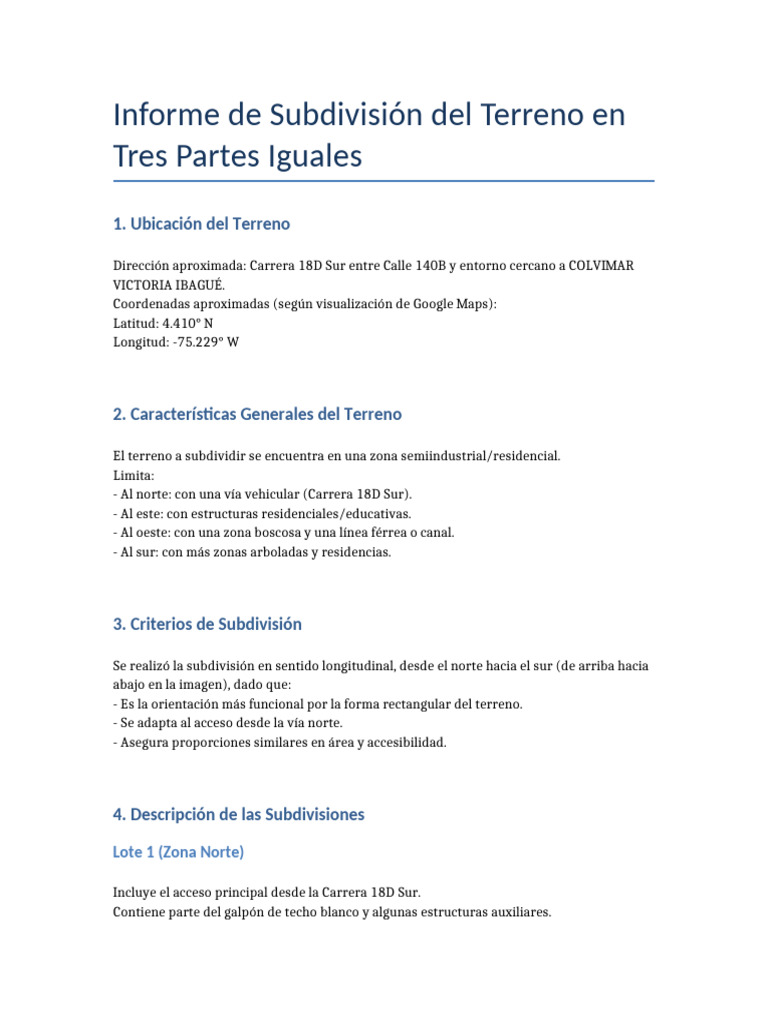 Informe Subdivision Terreno | PDF