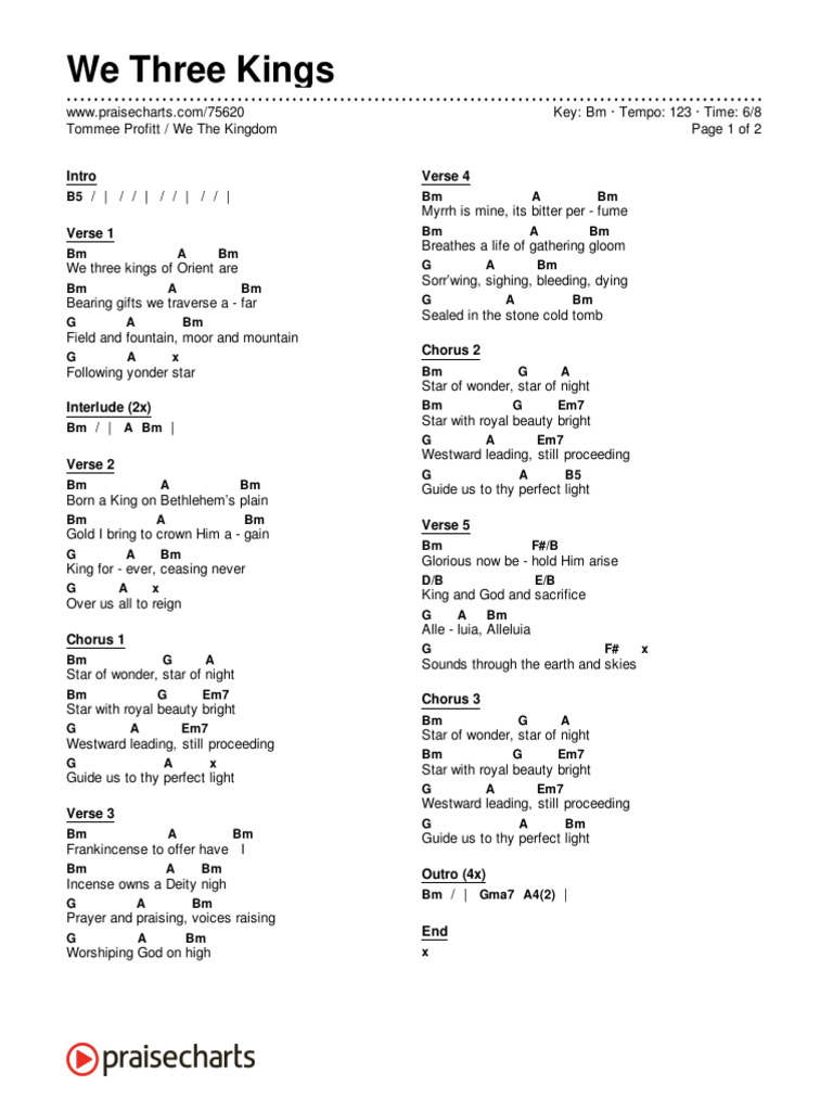 We Three Kings (We The Kingd... ) Chord Chart - BM - 2 Column Layout | PDF