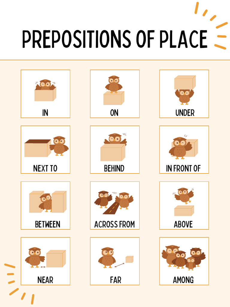 Prepositions of Place Poster in Orange and Beige Illustrative Style | PDF