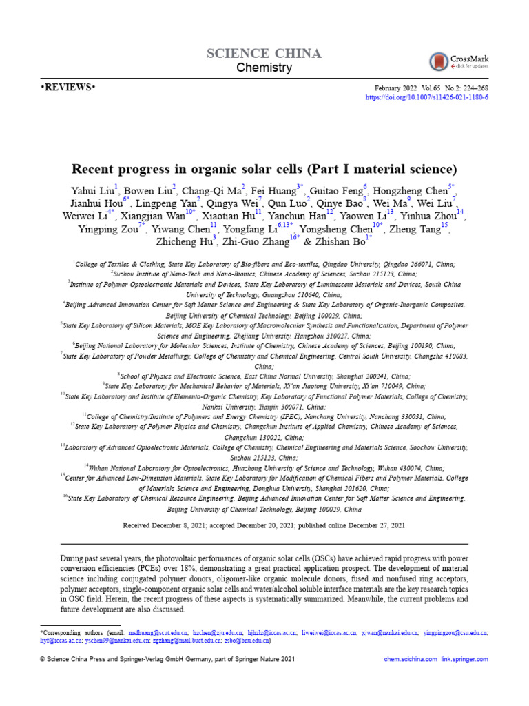Recent Progress in Organic Solar Cells (Part I Material Science) | PDF ...