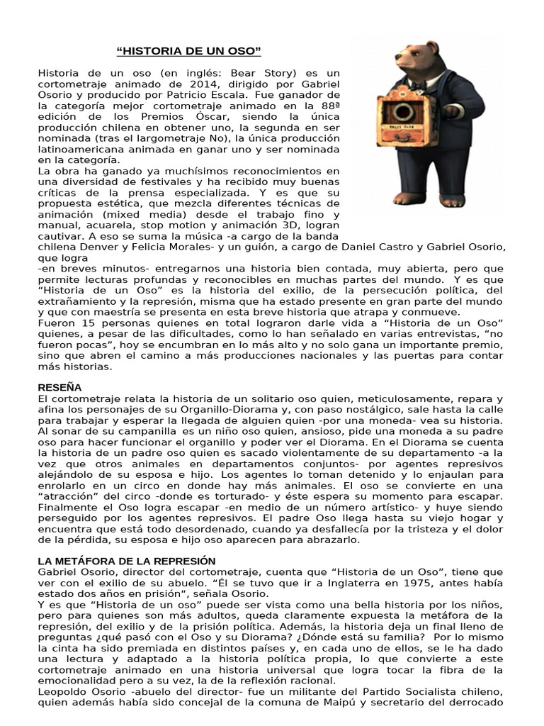 Historia de un Oso: Exilio y Identidad | PDF