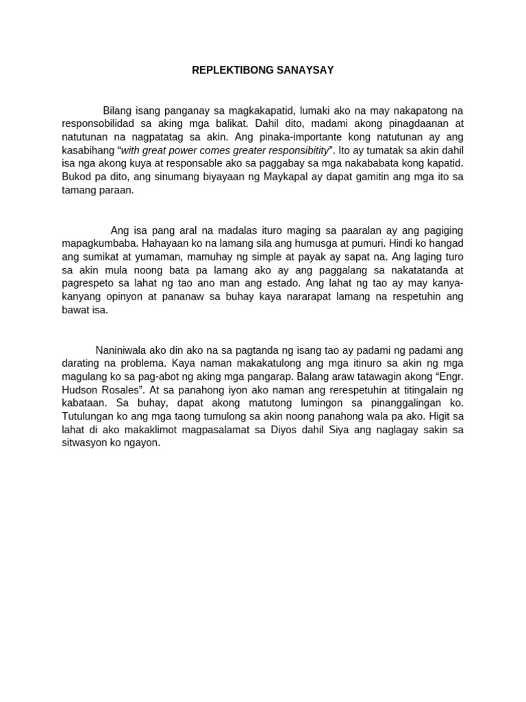 B18 - Hudson Roy Rosales-REPLEKTIBONG SANAYSAY | PDF
