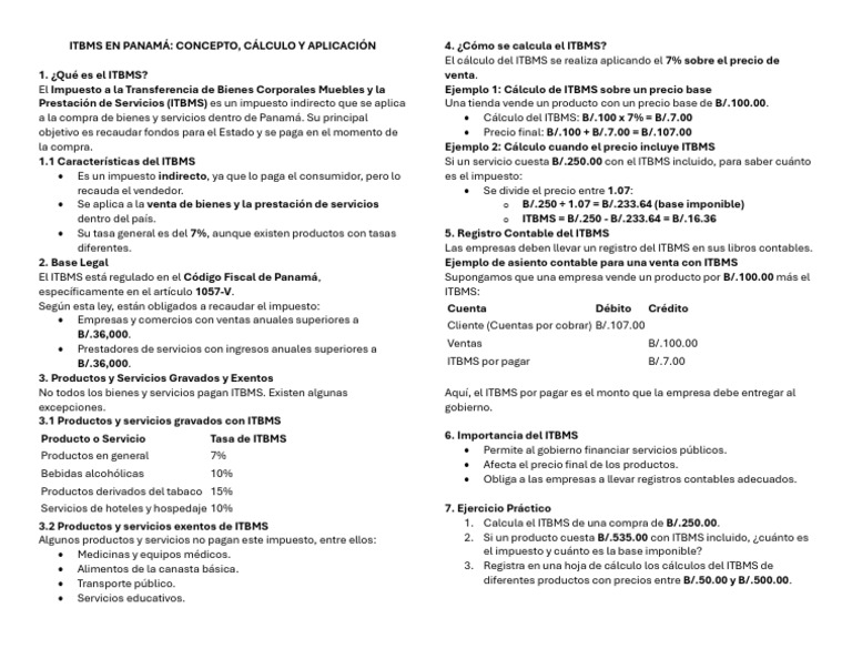 Procedimiento para Calcular el ITBMS | PDF | Impuestos | Contabilidad
