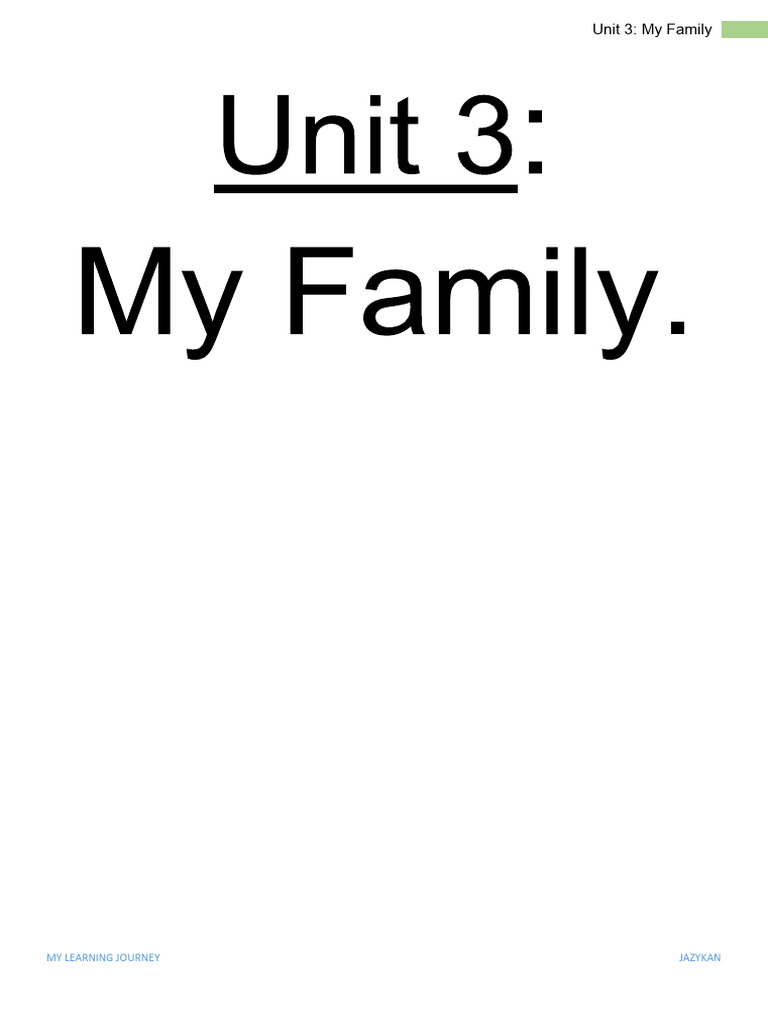 Unit 3 - My Family Cover Page (JK) | PDF