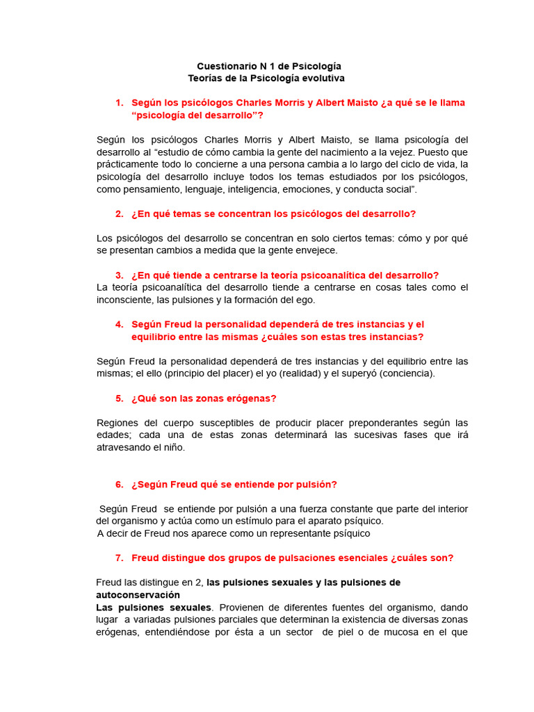 Cuestionario N1 de Psicolog-A 2dos (1).Docx | PDF | Psicología del ...