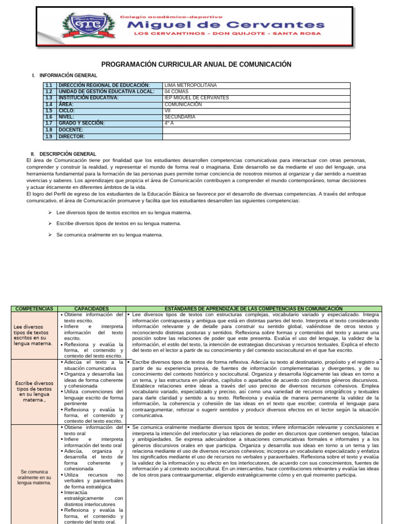 4to PROGRAMACIÓN DE COMUNIC | PDF | Salón de clases | Escuelas