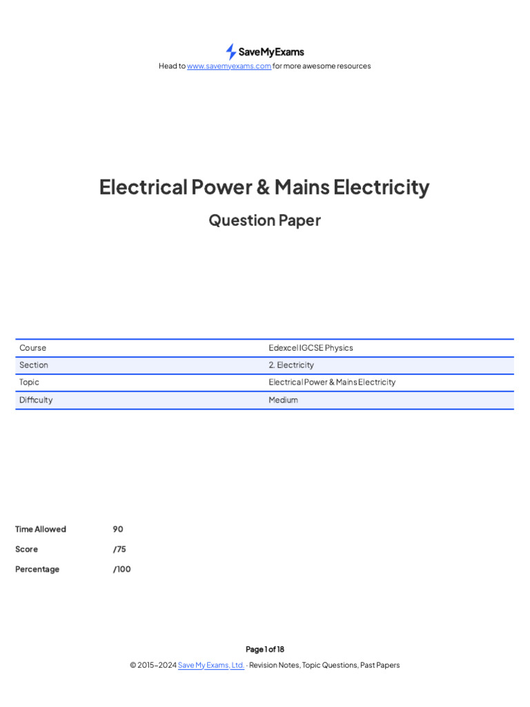 2 3 Electrical Power and Mains Electricity Paper 1 and Paper 2 Medium ...