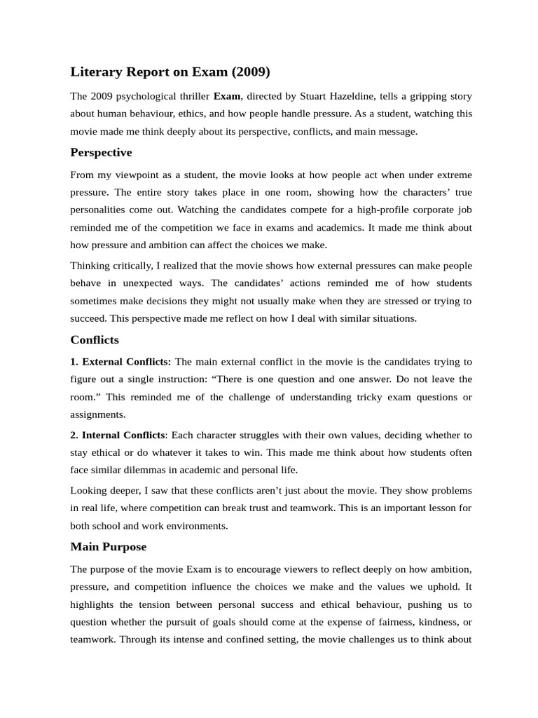 Literary Report On Exam | PDF | Social Psychology | Behavioural Sciences
