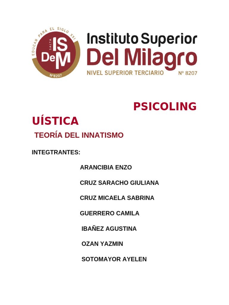 Informe - Innatismo - Cuerpo | PDF | Aquisición de idioma | Noam Chomsky