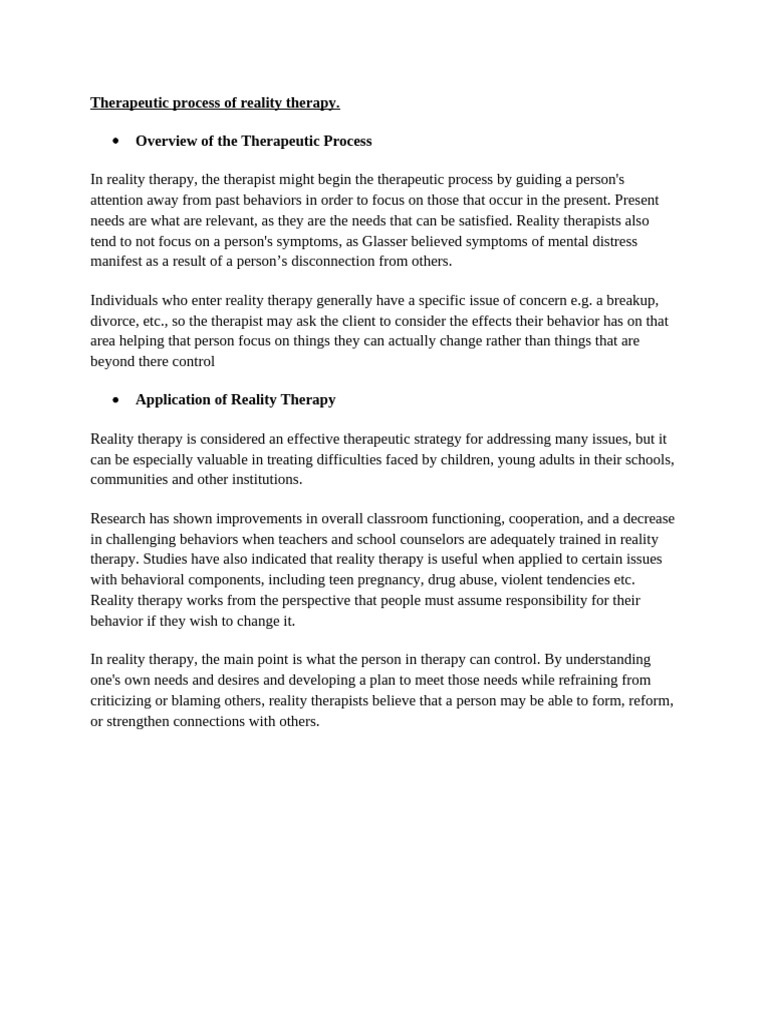 Therapeutic Process of Reality Therapy | PDF