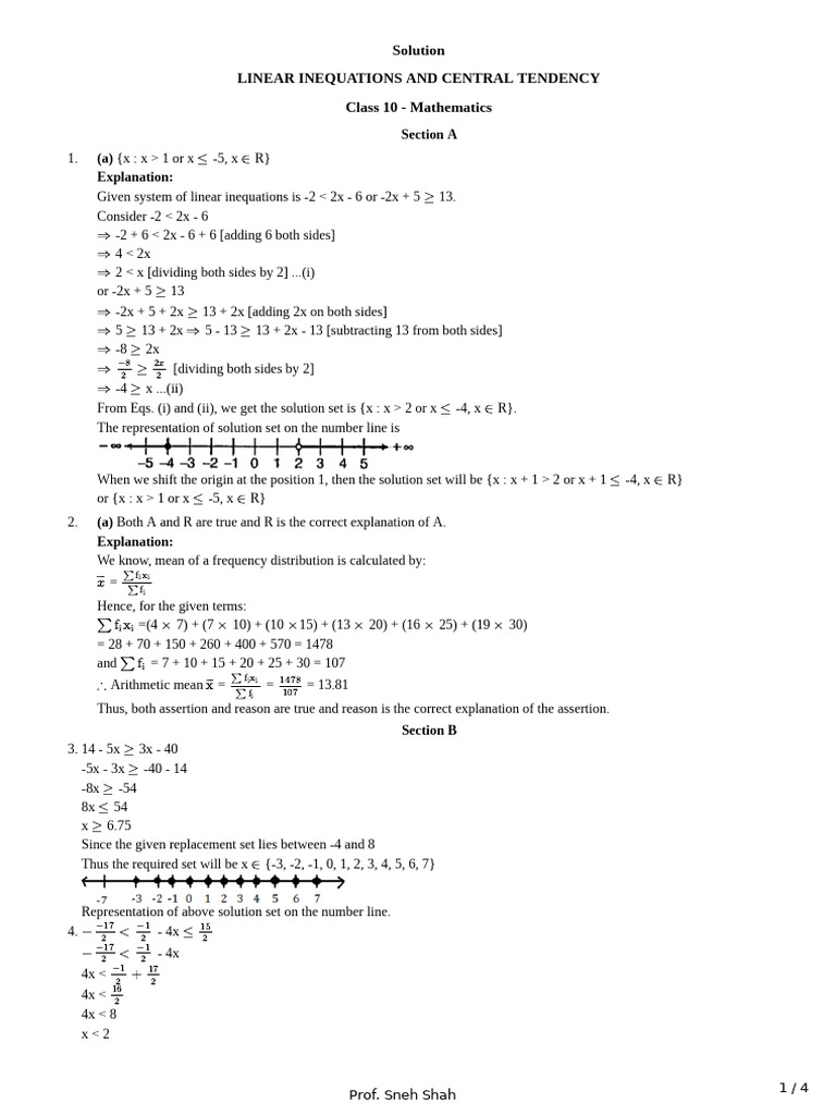 Linear Inequations & Mean Calculations | PDF | Mathematics | Arithmetic