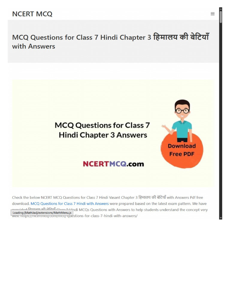MCQ Questions For Class 7 Hindi Chapter 3 With Answers NCERT MCQ ...