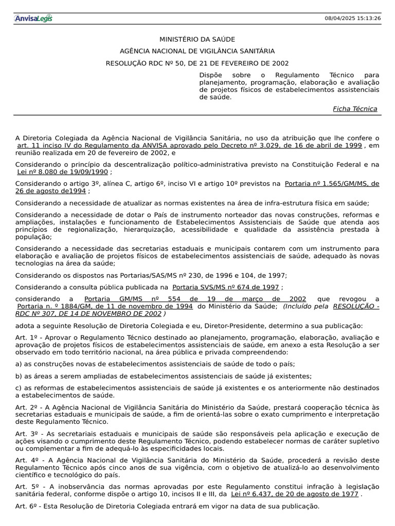 RDC 50-2002 | PDF | Ar condicionado | Águas residuais
