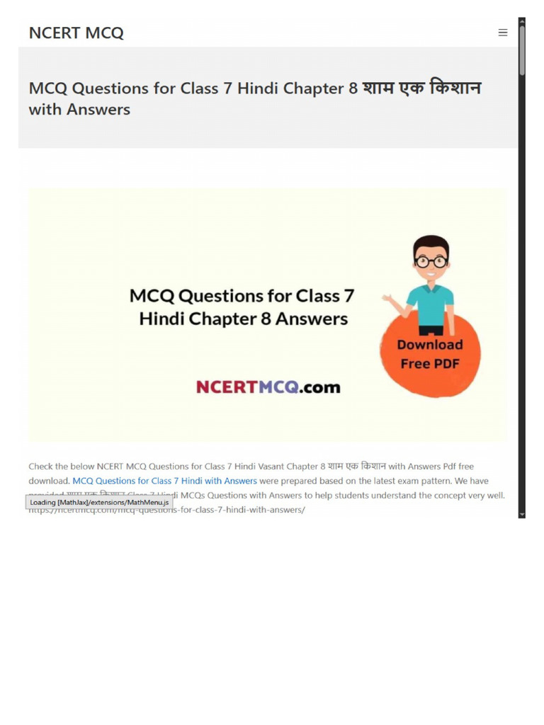 MCQ Questions For Class 7 Hindi Chapter 8 With Answers NCERT MCQ ...