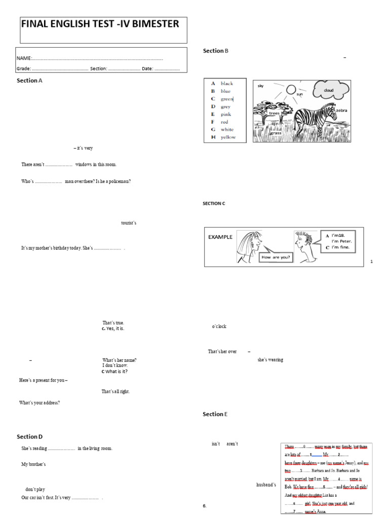 Final English Test - 1,2 Grades | PDF