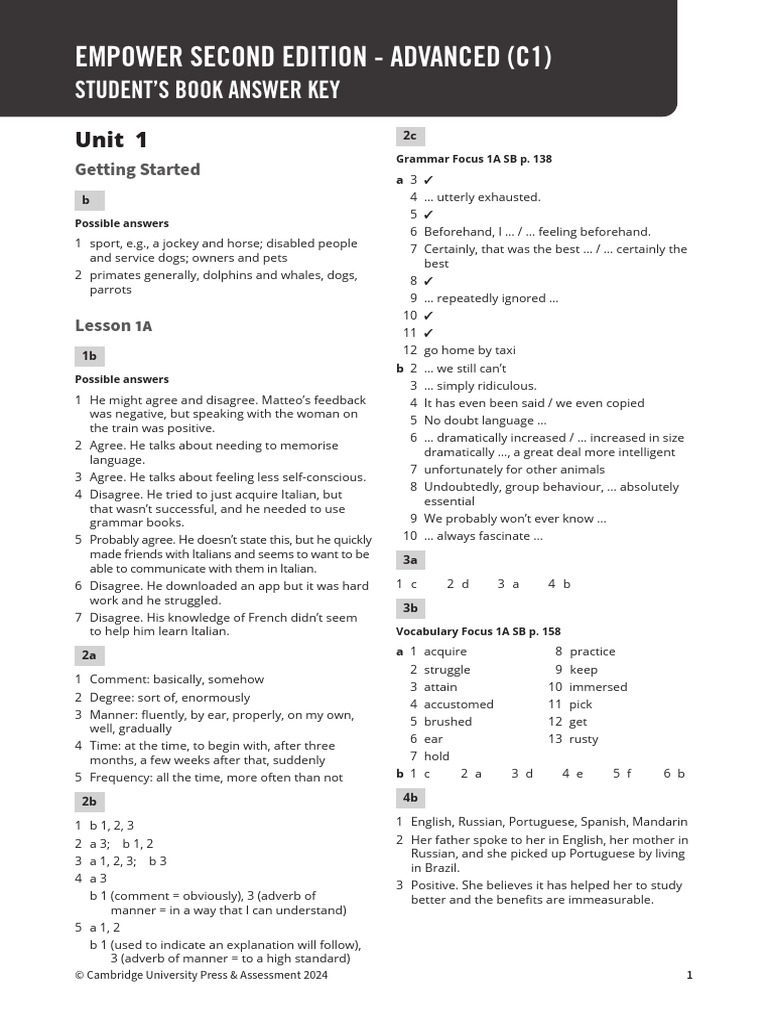 Empower Advanced Student's Book Answer Key | PDF | English Language ...