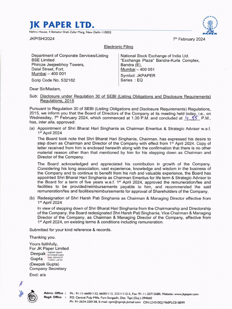 Intimation Under Regulation 30 SEBI LODR - 07.02.2024 1 | PDF ...