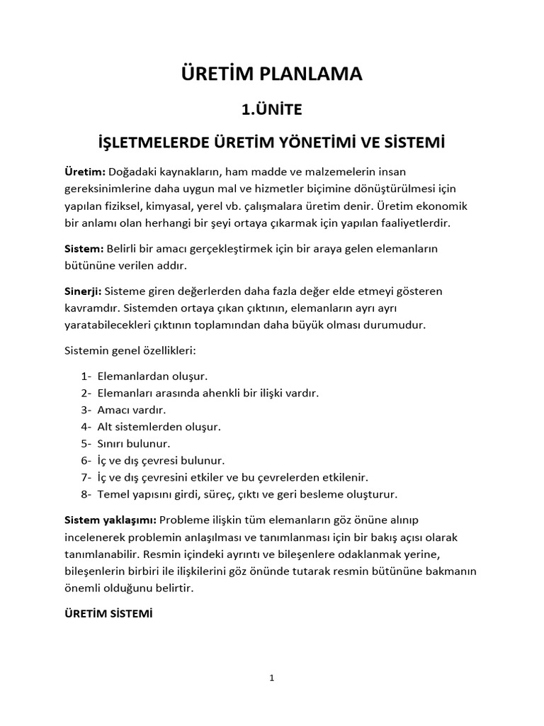 Üreti̇m Planlama Ders Notlari | PDF