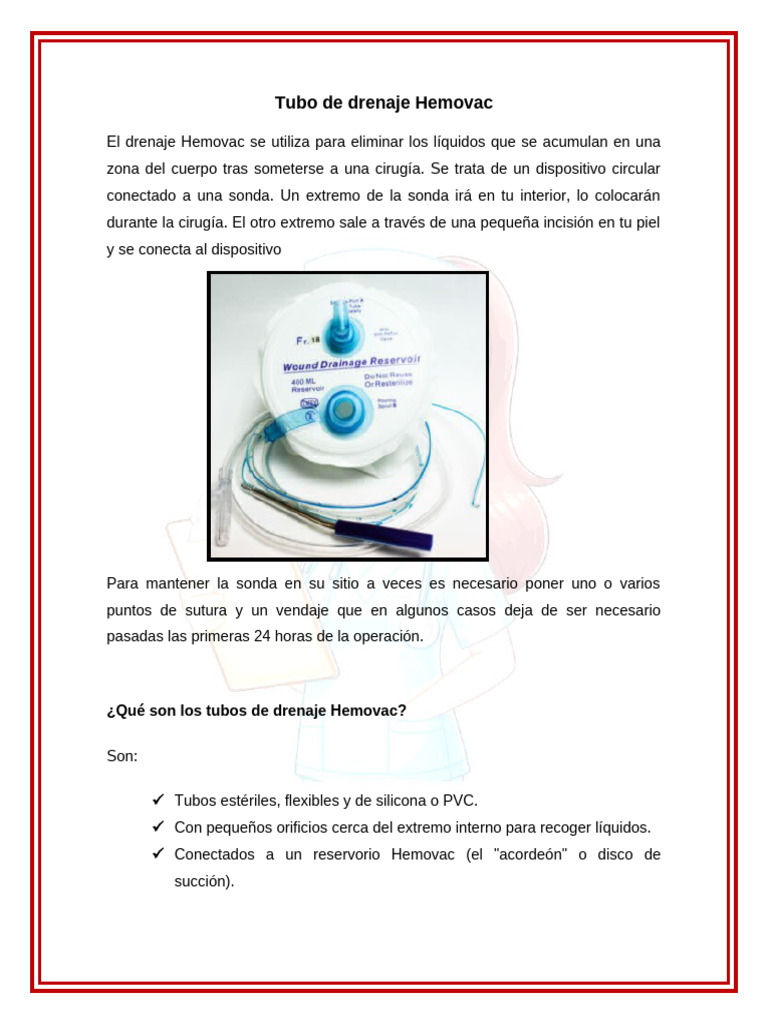 Cuidados y uso del drenaje Hemovac | PDF | Cirugía | Herida