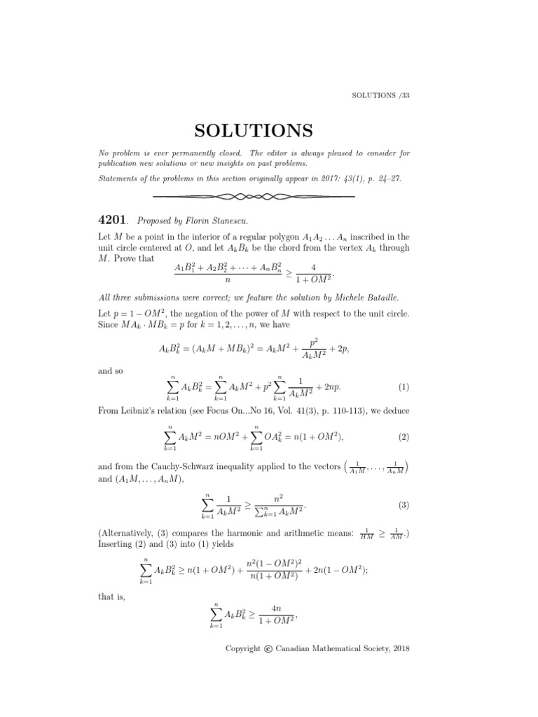 Solutions 4201 4300 Crux Compressed | PDF | Inequality (Mathematics) | Elementary Mathematics