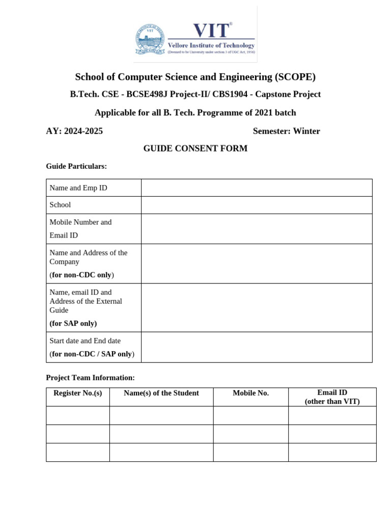 BCSE498J-Project-II-Guide Consent Form Ver 2 | PDF