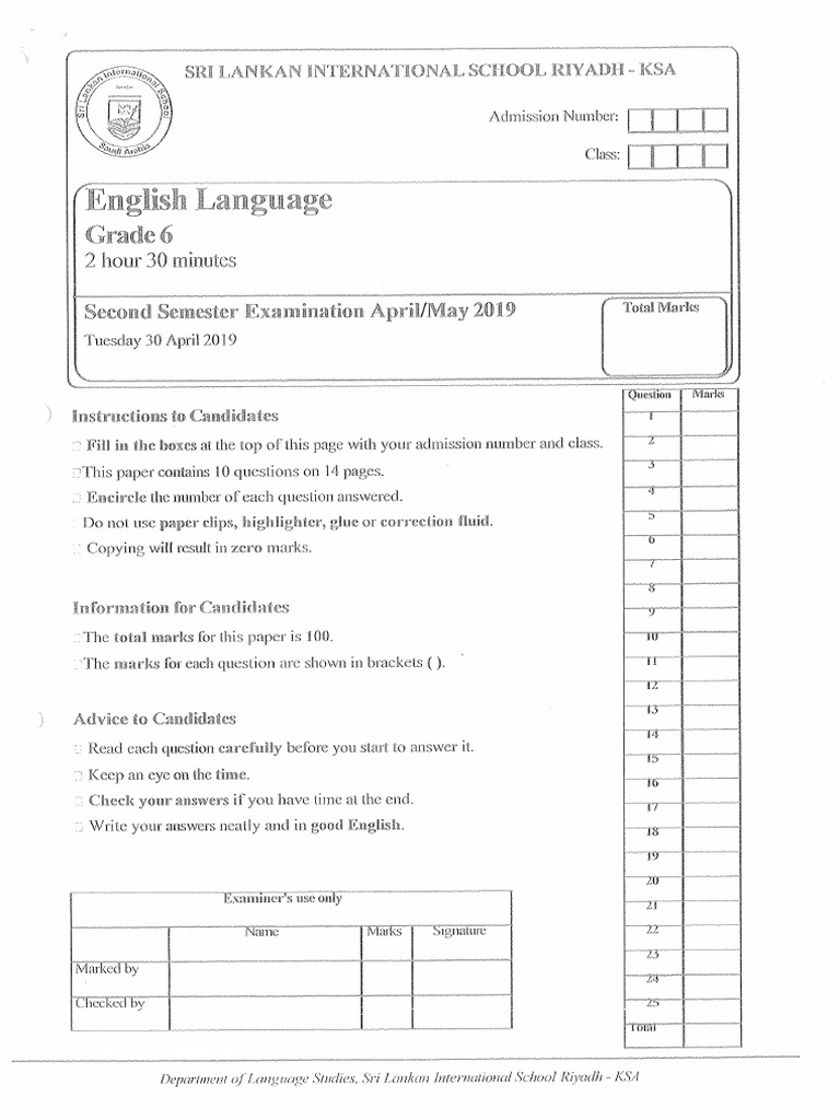 6 English Sem2 2018 - 19 | PDF
