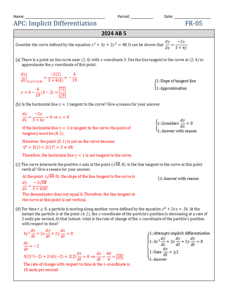 Implicit Differentiation Calculations | PDF | Tangent | Geometry