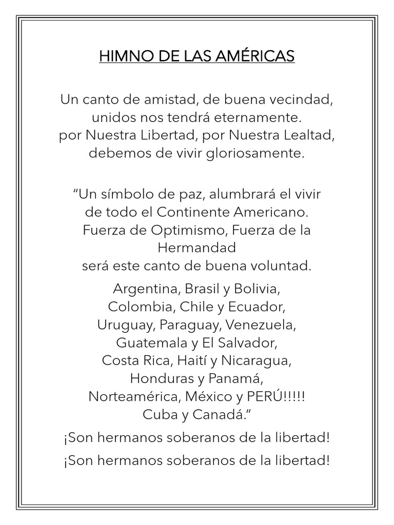 Letra - Himno de Las Américas | PDF