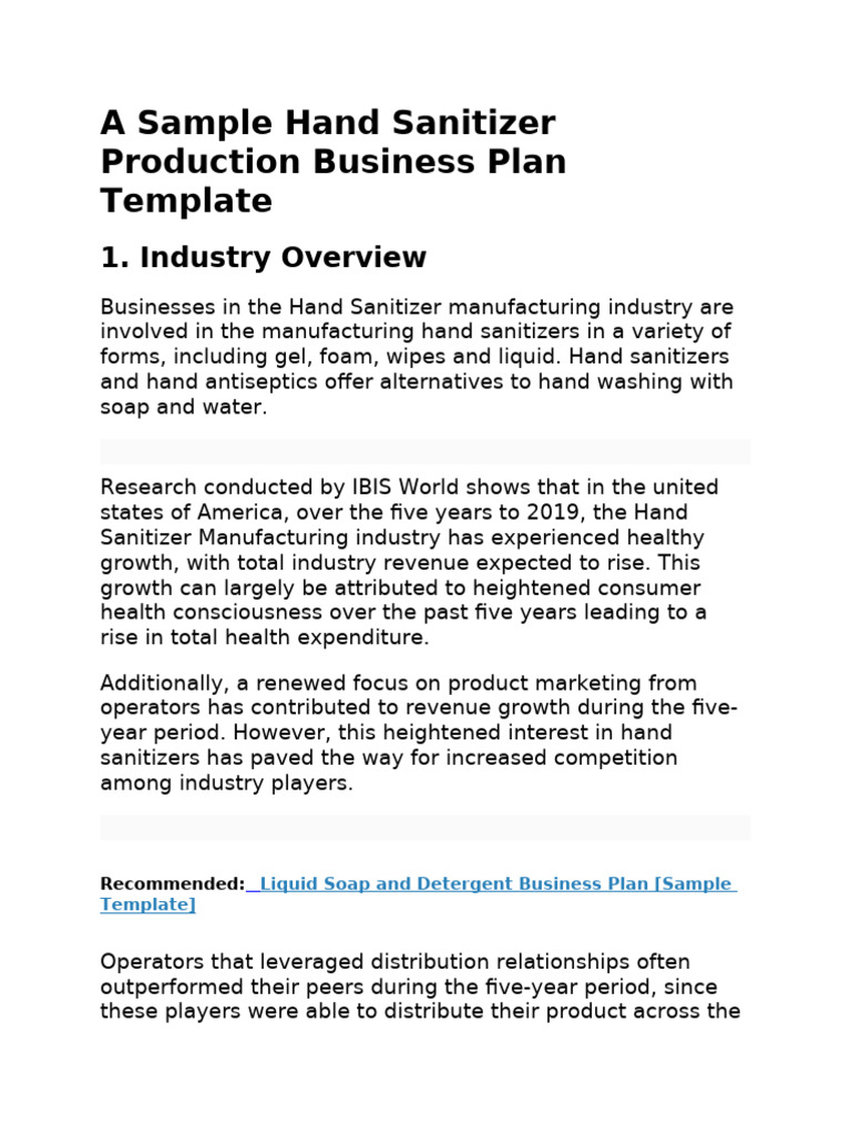 A Sample Hand Sanitizer Production Business Plan Template | PDF | Truck ...