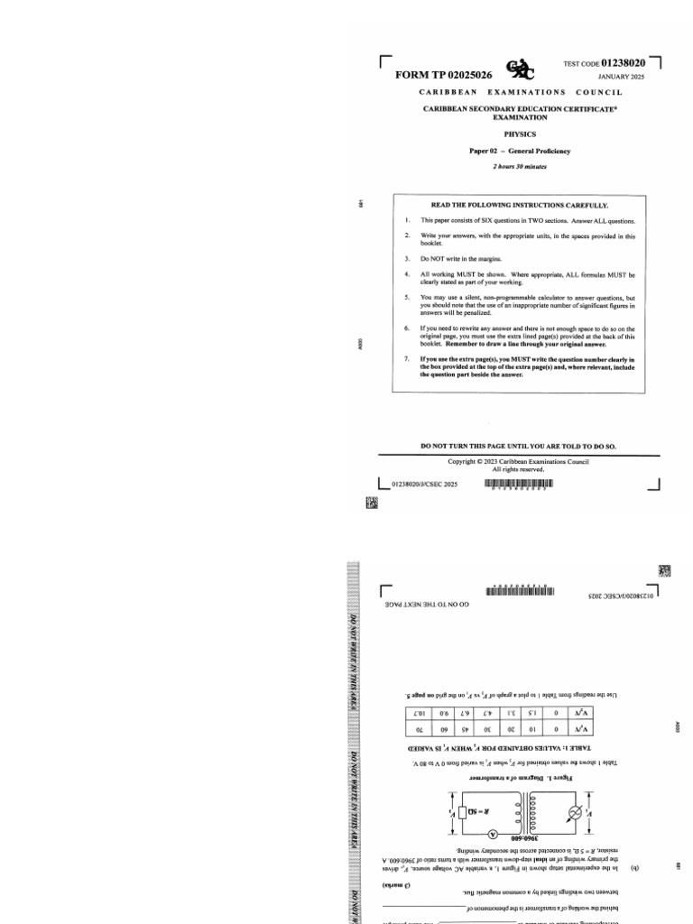 CSEC Physics January 2025 P2 - Copy - Booklet | PDF