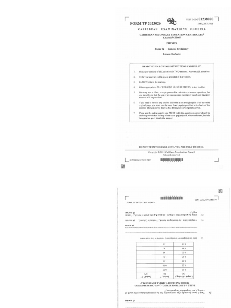 PHYSICS PAPER 02 JAN 2023 CSEC - Copy - PDF - Booklet | PDF