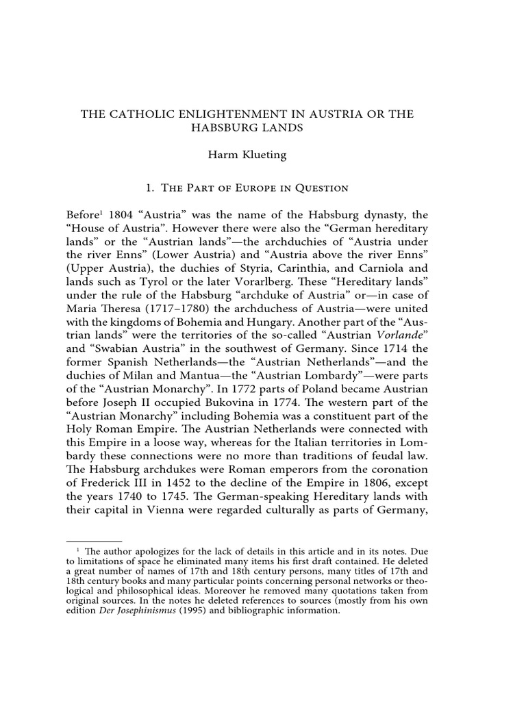 Catholic Enlightenment in Habsburg Austria | PDF | House Of Habsburg ...