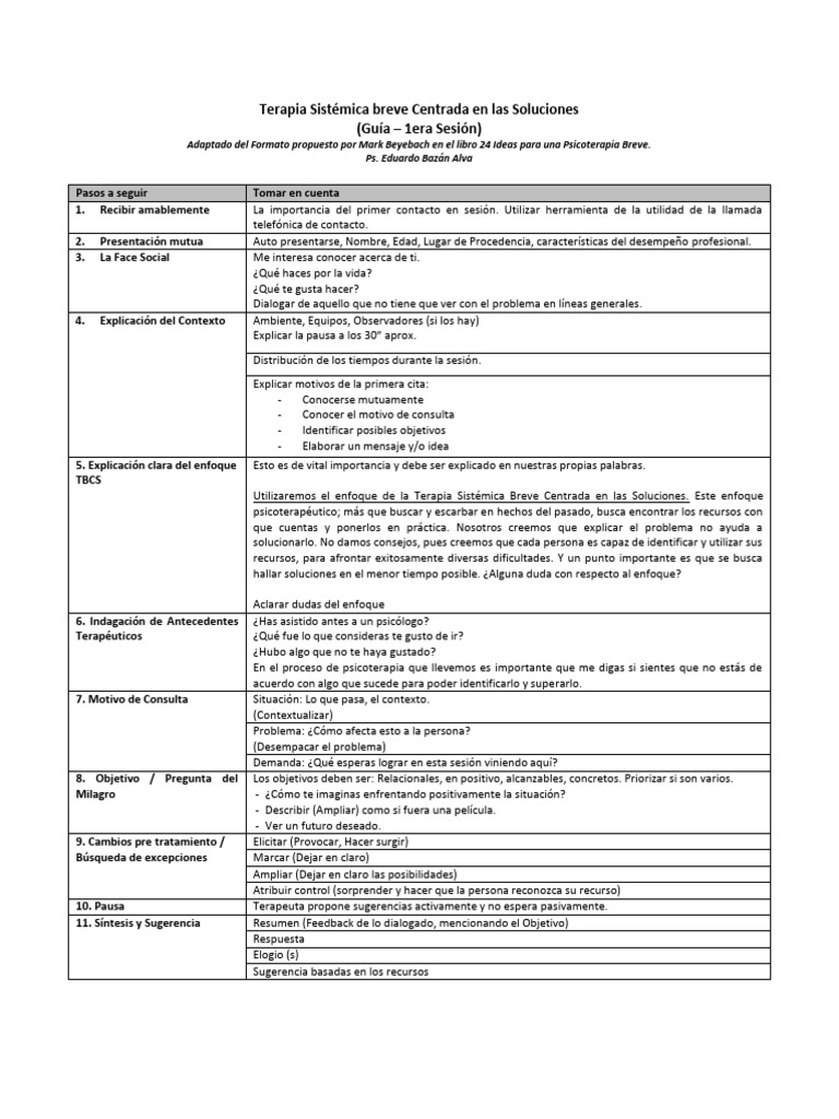 Guía Primera Sesión de TBCS | PDF | Psicoterapia | Sicología