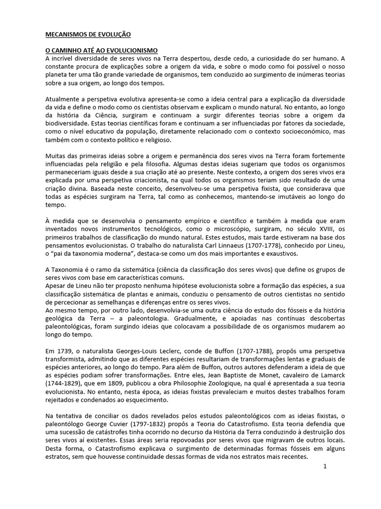 Mecanismos da Evolução e Teorias | PDF | Evolução | Seleção natural