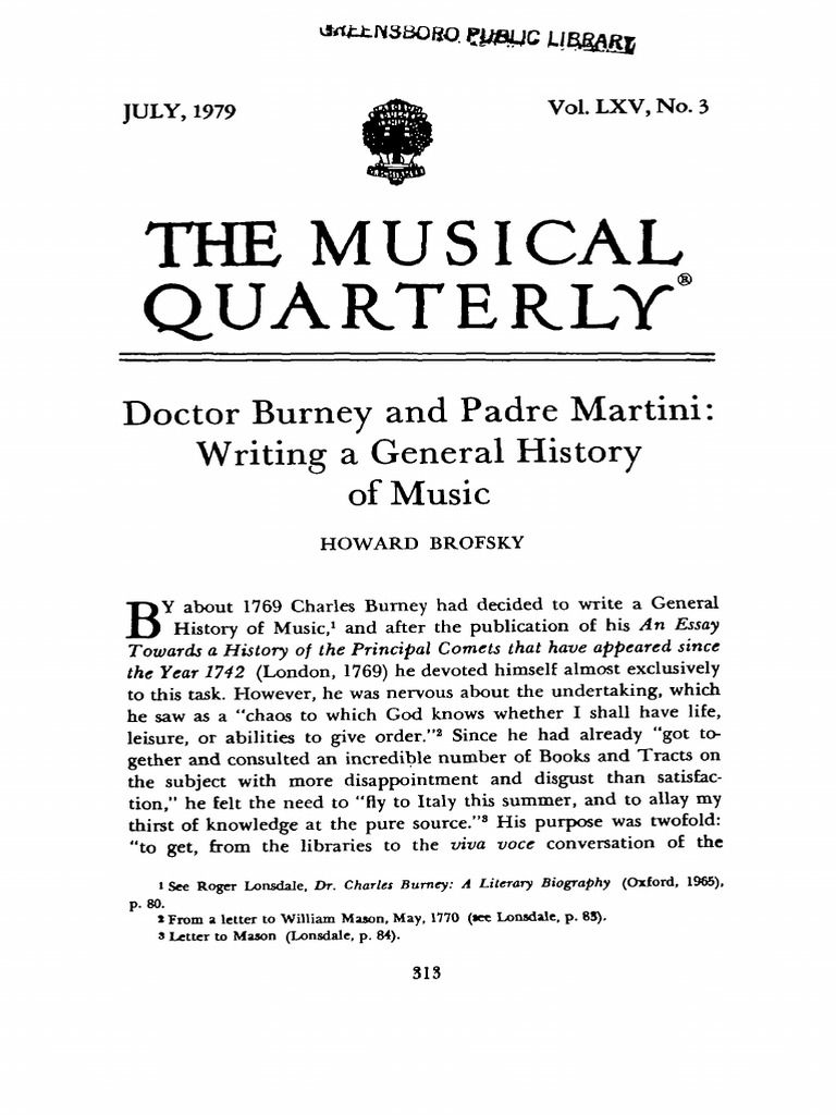 Doctor Burney and Padre Martini - Writing A General History of Music | PDF
