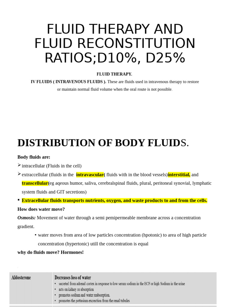 FLUID THERAPY AND FLUID RECONSTITUTION RATIOS Uptdate | PDF ...