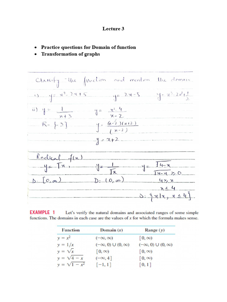 Lec 3 Domain and Transformation of Graphs S25 09022025 013232pm | PDF