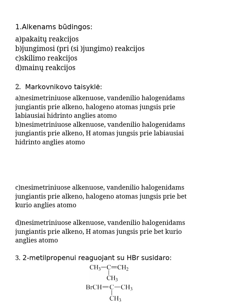 (Testas) Alkenai .Klases Darbas | PDF