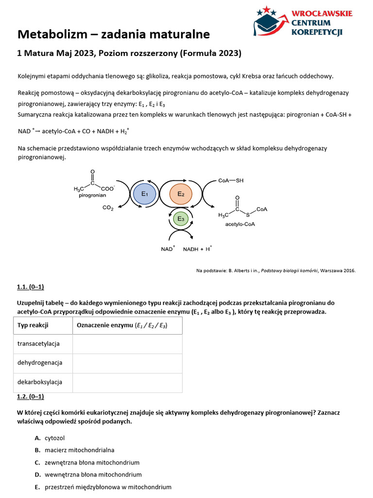 Metabolizm - Zadania Maturalne | PDF