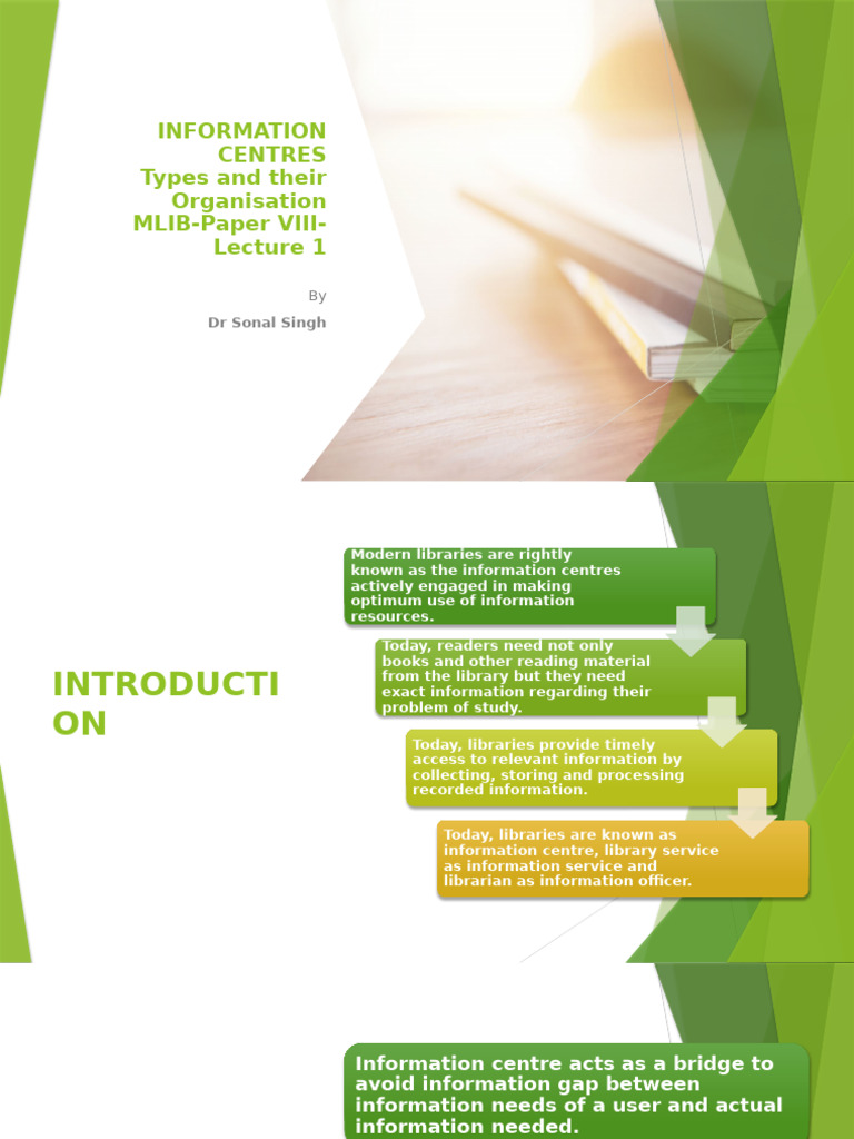 MLIB-Paper-VIII-Information_Centres-Lecture_1-_Dr_Sonal_Singh | PDF | Libraries | Information