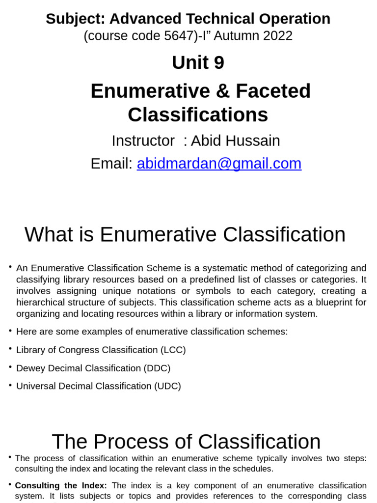 Unit9 Enumerative And Faceted Classification System Pdf Information Science