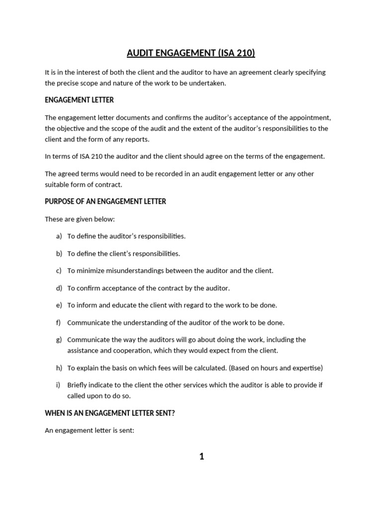 ISA 210 Audit Engagement Letter Guide | PDF | Audit | Auditor's Report