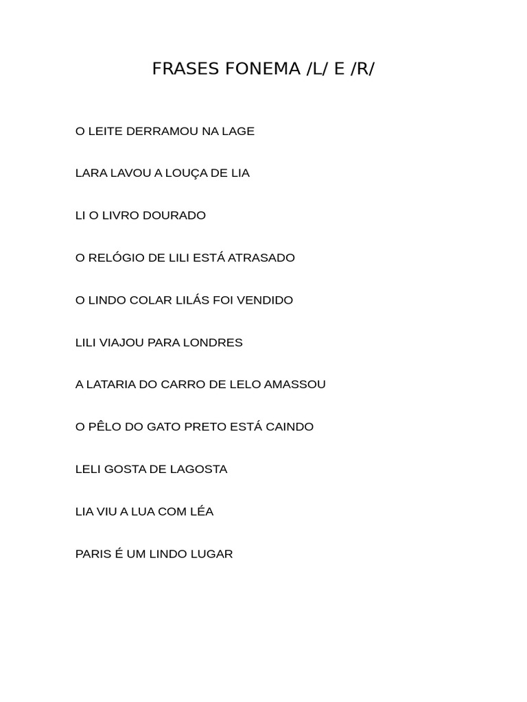 Frases Fonema L e R | PDF